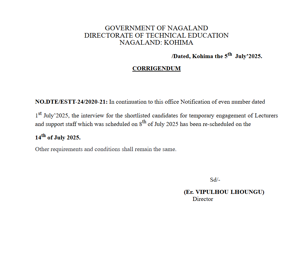 Corrigendum: Technical education | DIPR Nagaland-Department of ...